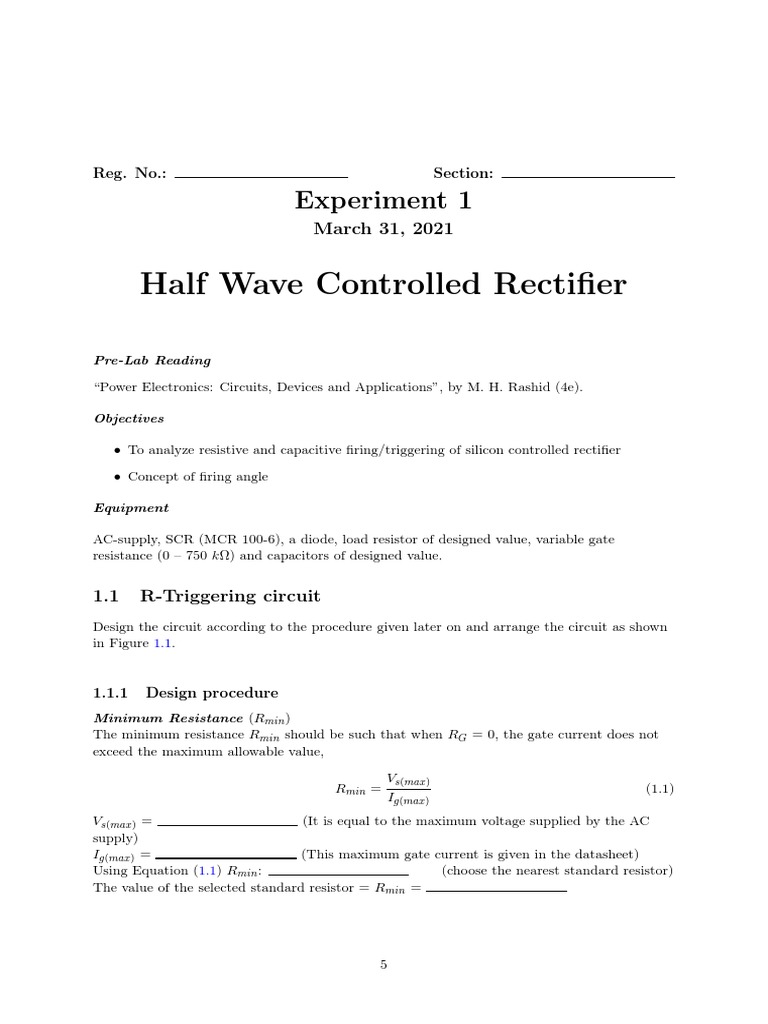 Half Wave Controlled Rectifier: Experiment 1 | PDF | Rectifier ...