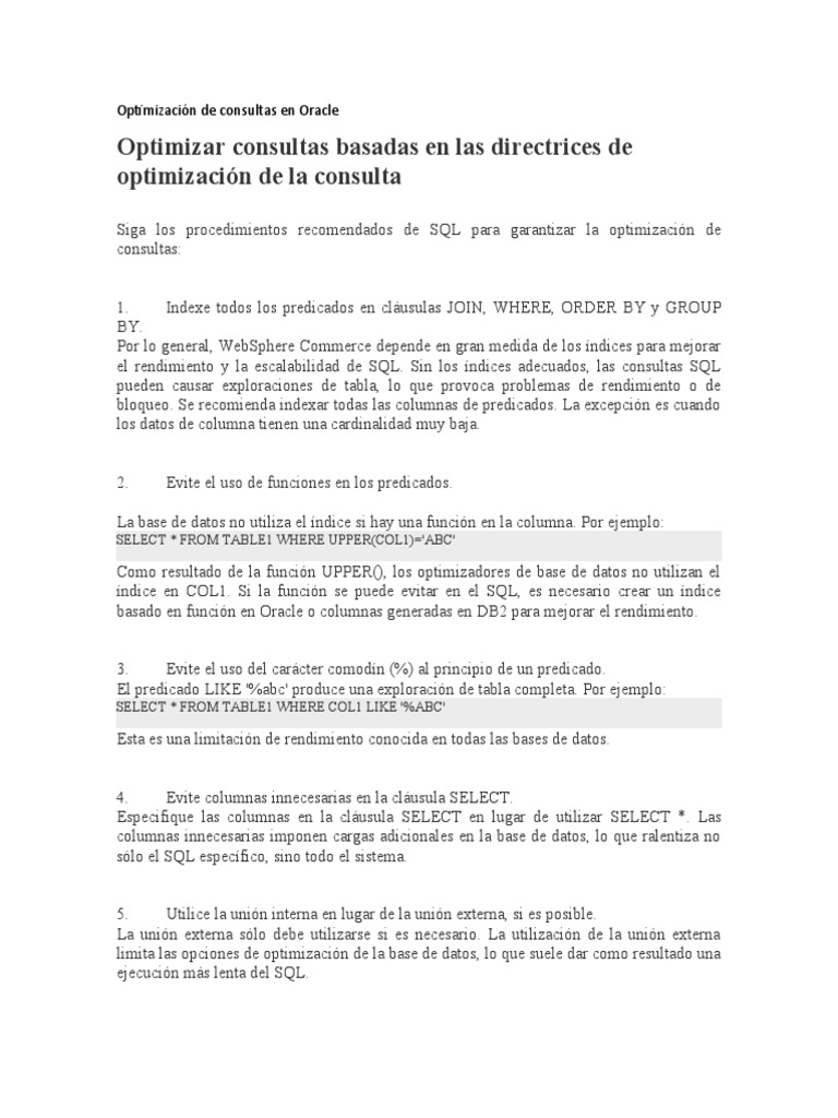 Optimización de Consultas en Oracle | PDF | SQL | Recuperación de ...