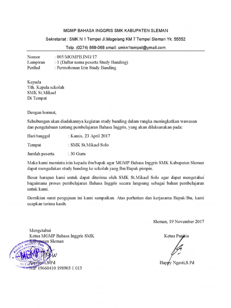 SURAT PERMOHONAN KUNJUNGAN Study Banding | PDF