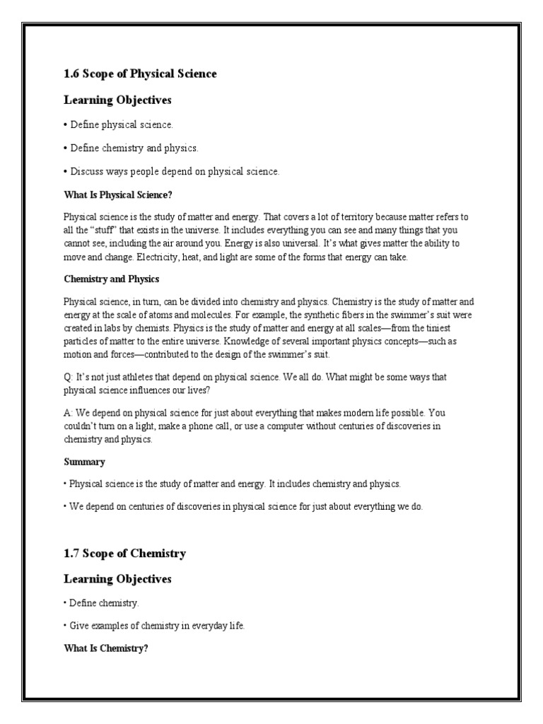 1.6 Scope of Physical Science | PDF | Matter | Physics