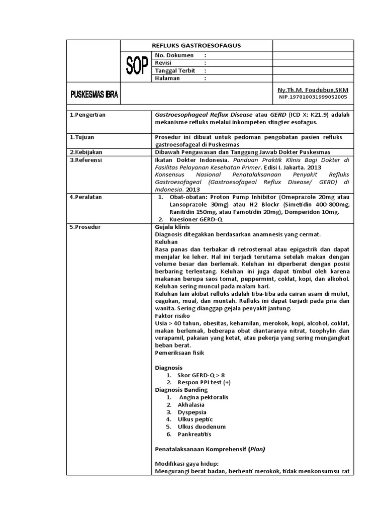 Sop Refluks Gastroesofagus | PDF