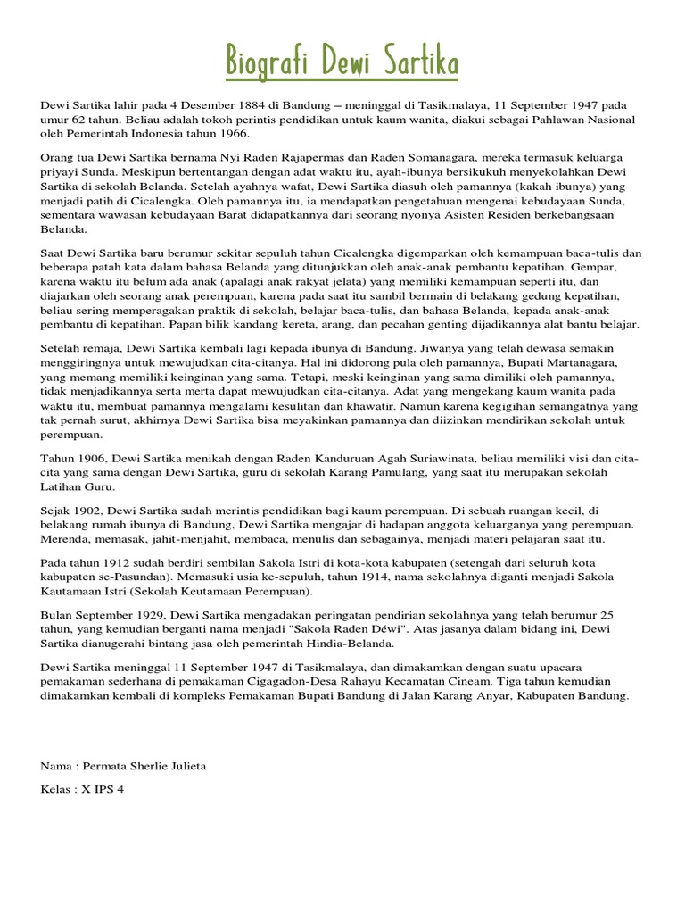 Biografi Dewi Sartika | PDF