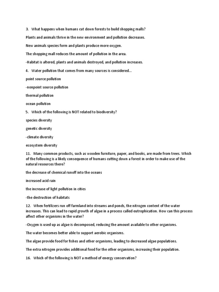 Human Impacts Quiz | PDF | Biodiversity | Environmental Issues