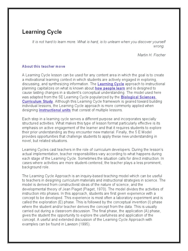 Learning Cycle | PDF | Educational Assessment | Learning