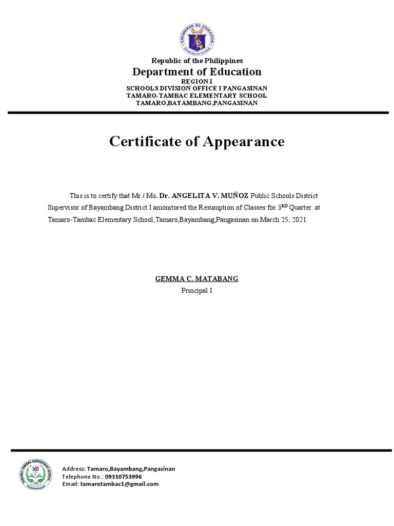 Certificate of Appearance - Guest | PDF