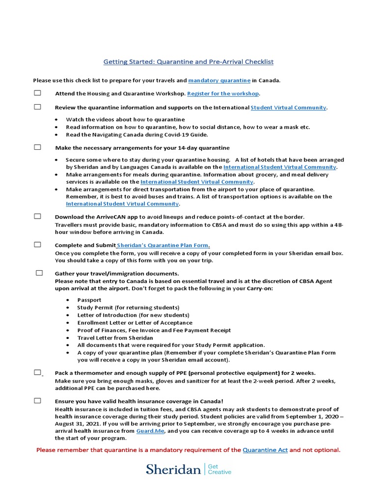 Quarantine and Pre-Arrival Check List | PDF | Quarantine | Personal ...