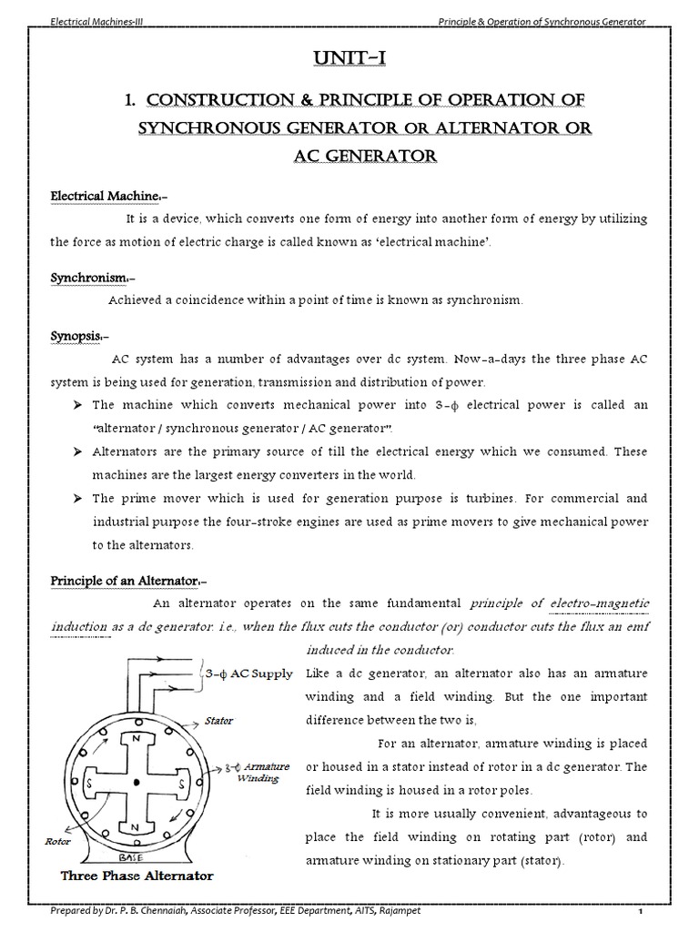 Eletrical Machines-Iii Lecture Notes Unit-I | PDF | Electric Generator ...