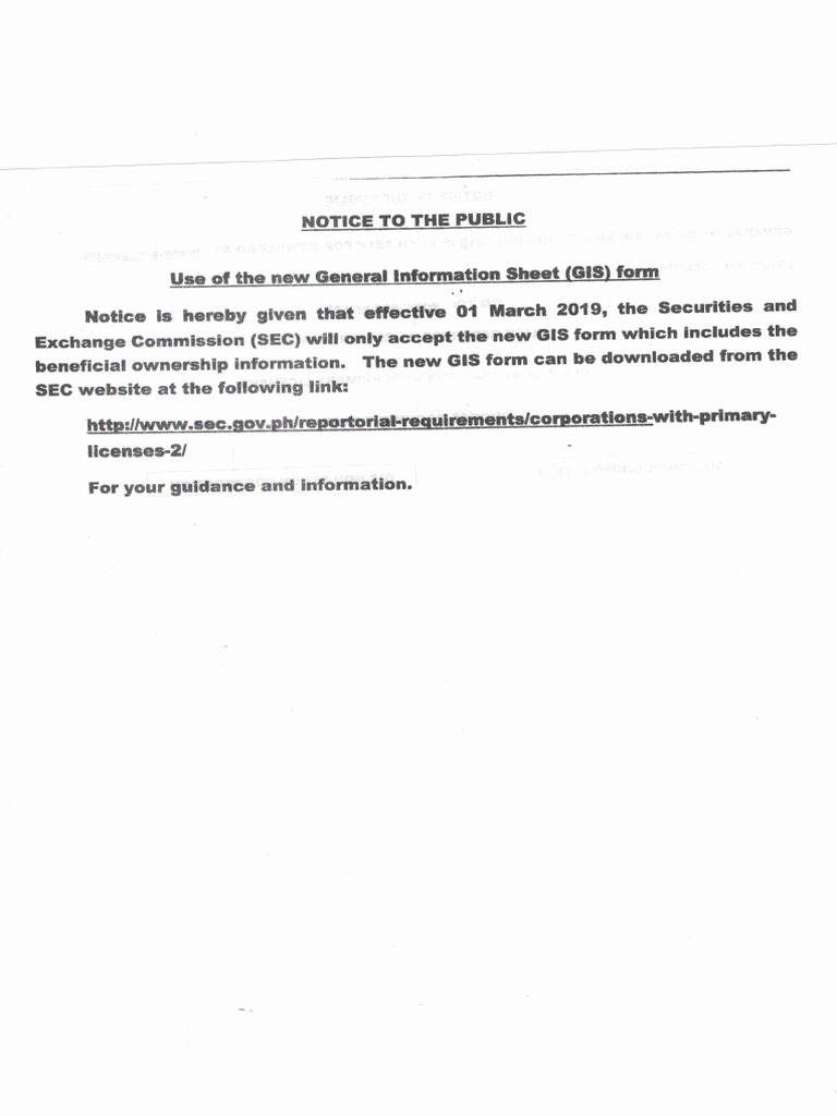 SEC Notice To The Public - New GIS Form | PDF