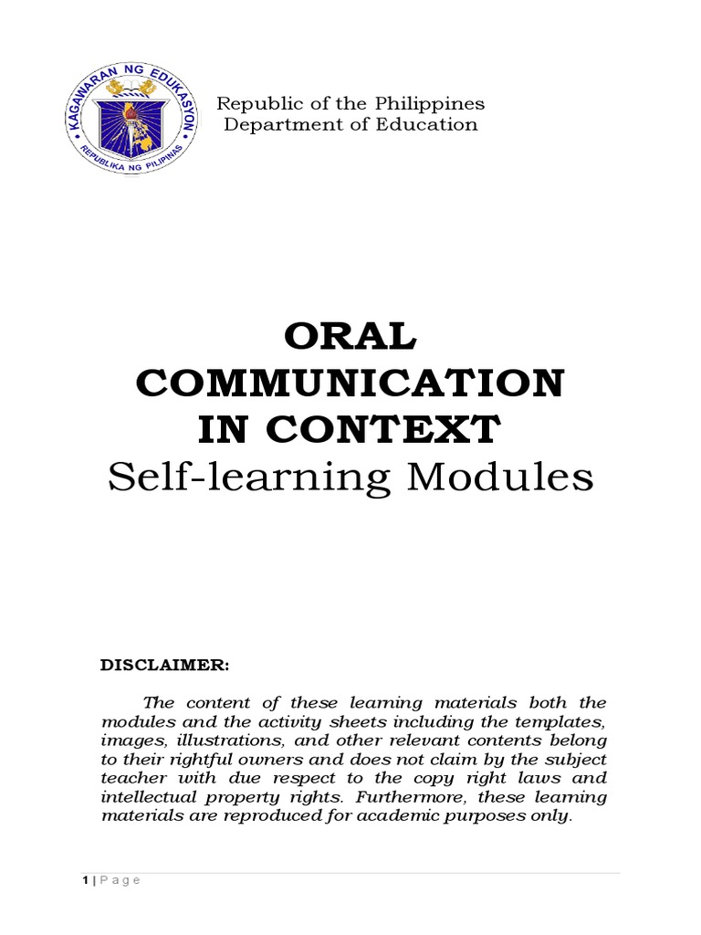 Oral Communication in Context: Self-Learning Modules | PDF ...