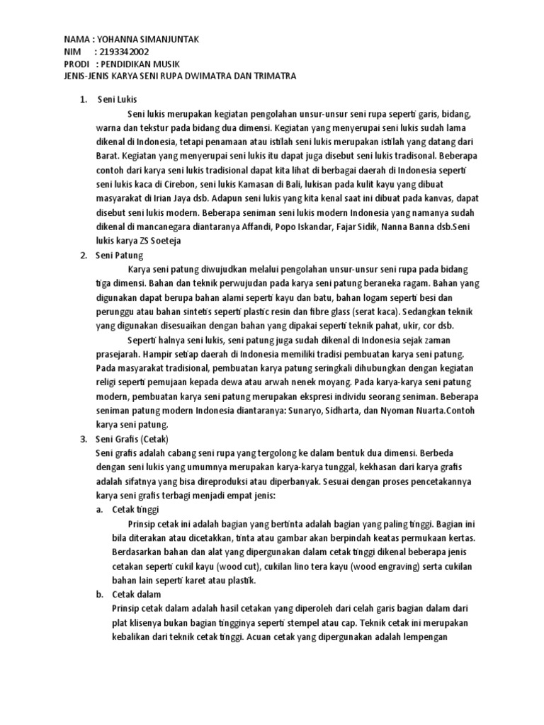 Jenis-Jenis Karya Seni Rupa Dwimatra Dan Trimatra-Yohanna Simanjuntak ...