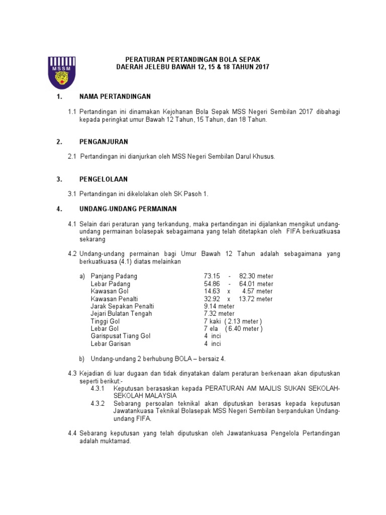 Peraturan Kejohanan Bola Sepak MSS 2017 | PDF