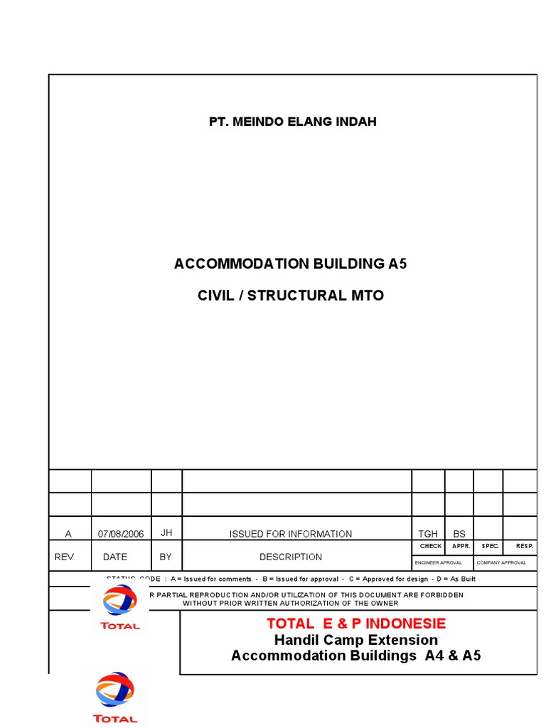 Accommodation Building A5 Civil / Structural Mto: Pt. Meindo Elang ...