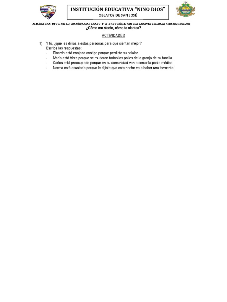 TAREA 2 Cómo Me Siento y Cómo Te Sientes | PDF