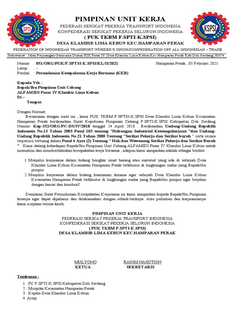 Surat Permohonan Spsi Klambir Lima Kebun | PDF