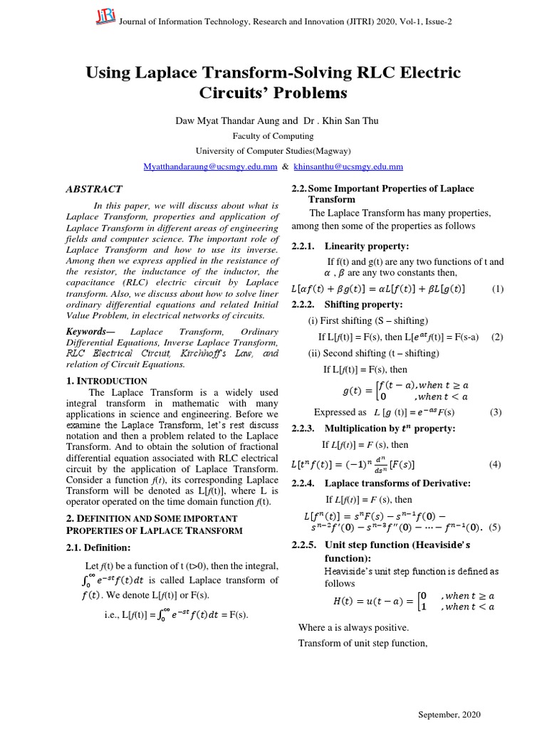 Using Laplace Transform-Solving RLC Electric Circuits (15.10.2020 ...