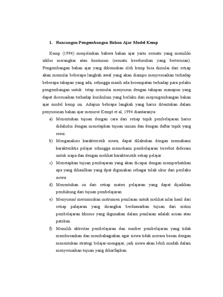 Rancangan Bahan Ajar Model Kemp | PDF