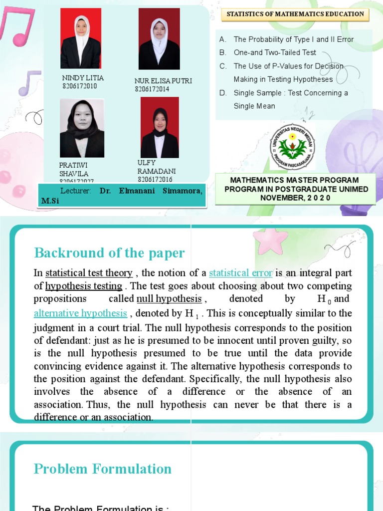 A. The Probability of Type I and II Error B. One-And Two-Tailed Test C ...
