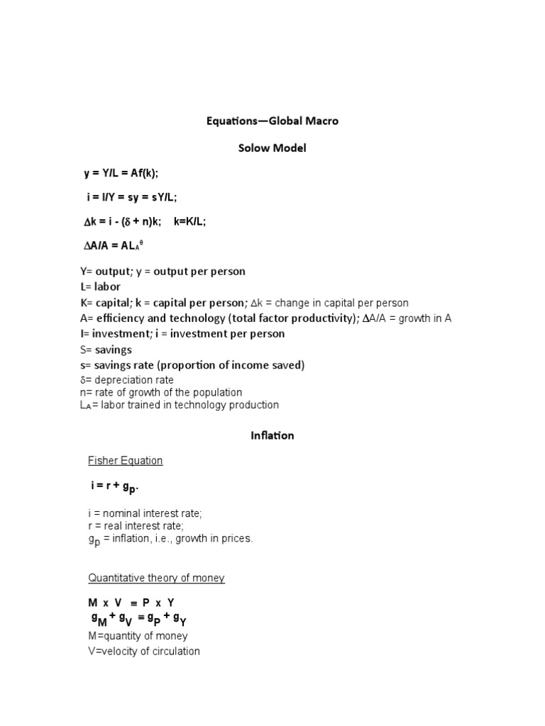 Macro Econ Formulas | PDF | Macroeconomics | Economic Growth