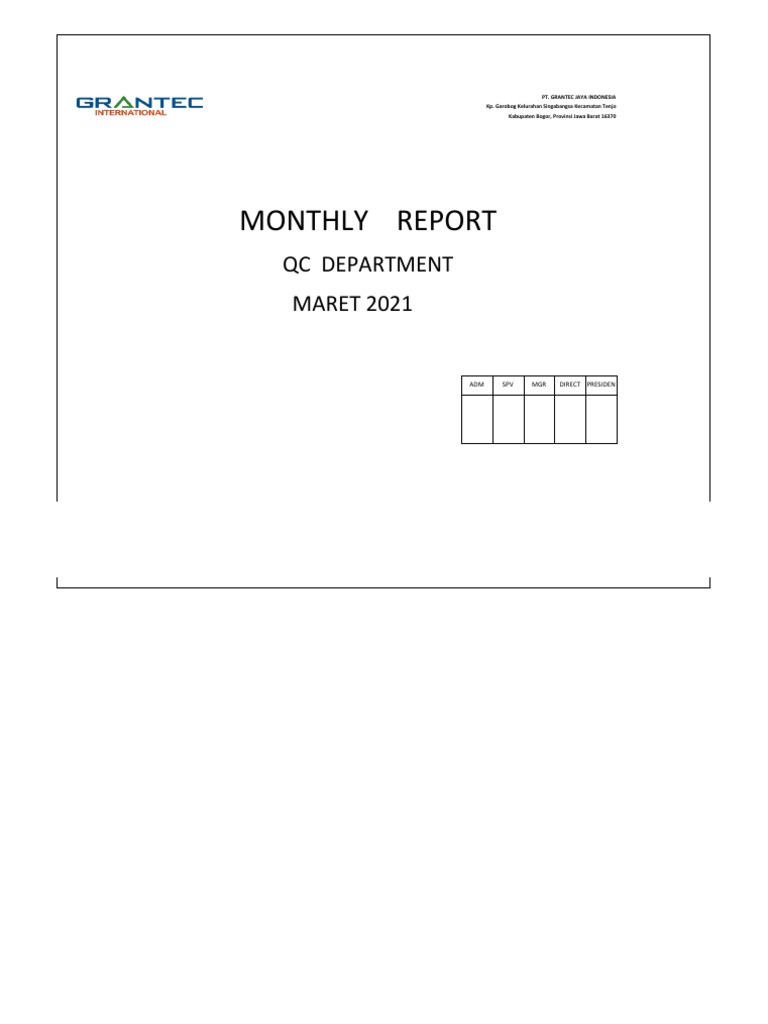Monthly Report: QC Department MARET 2021 | PDF