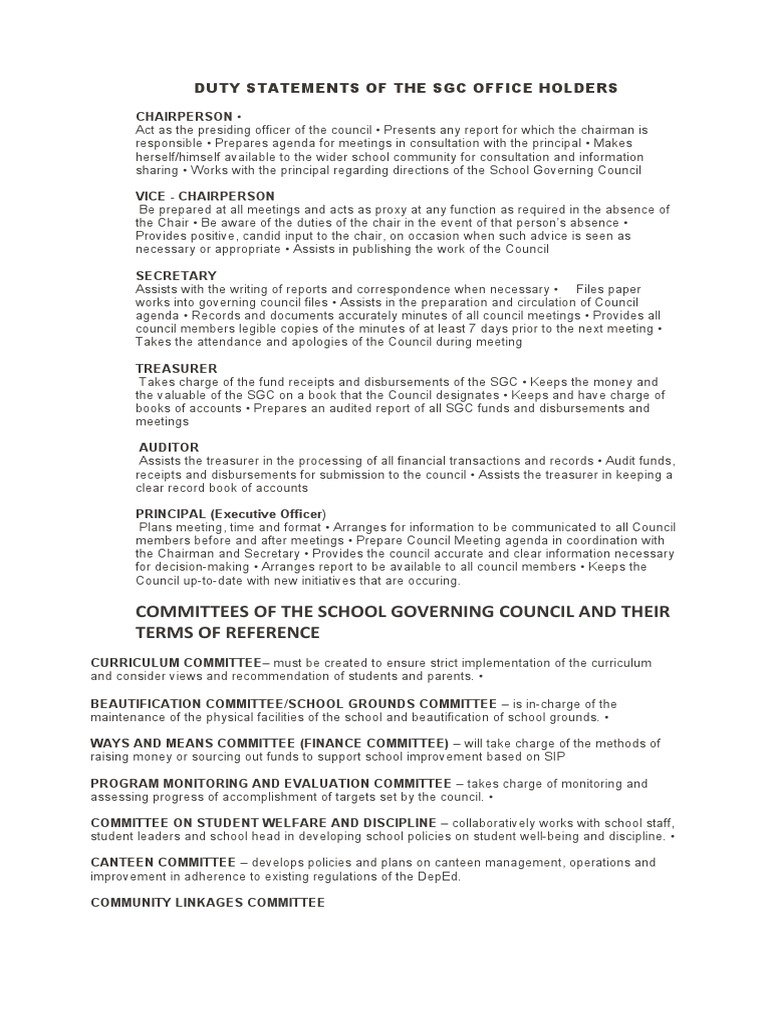 SGC Officers and Their Responsibilities | PDF | Business | Accounting ...