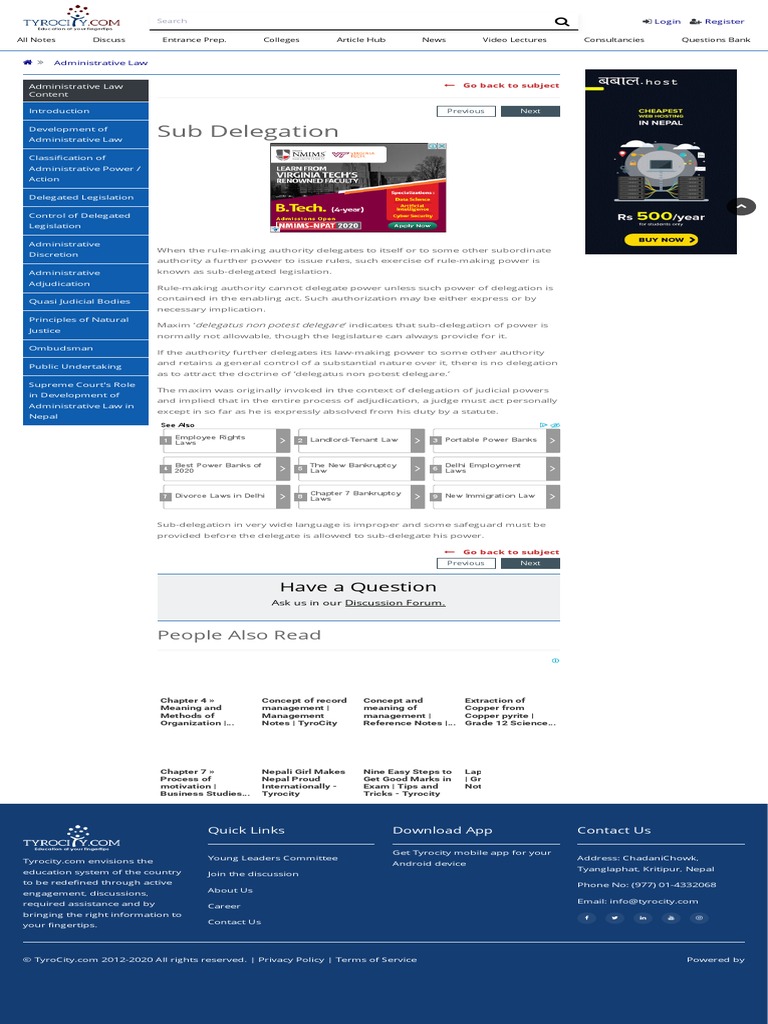 Sub Delegation - Administrative Law Notes - BALLB Notes | PDF ...