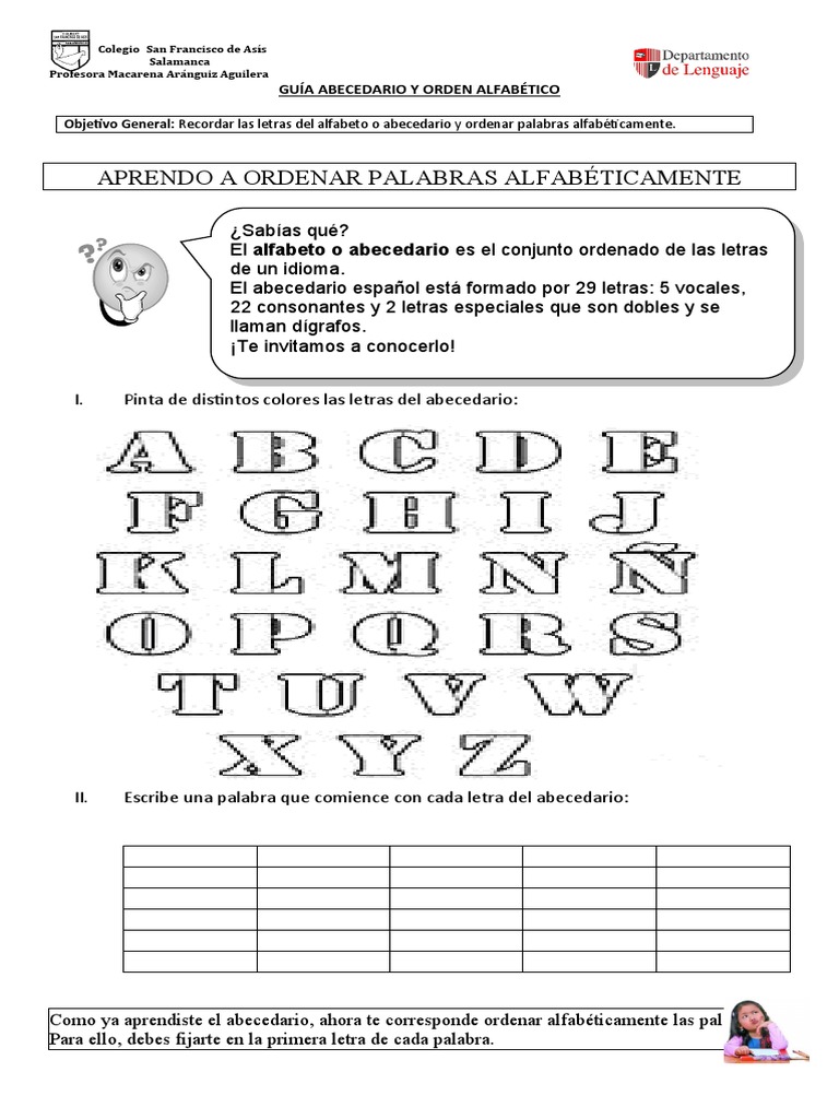 Guía Abecedario y Orden Alfabético | PDF | Alfabeto | Codificación de ...