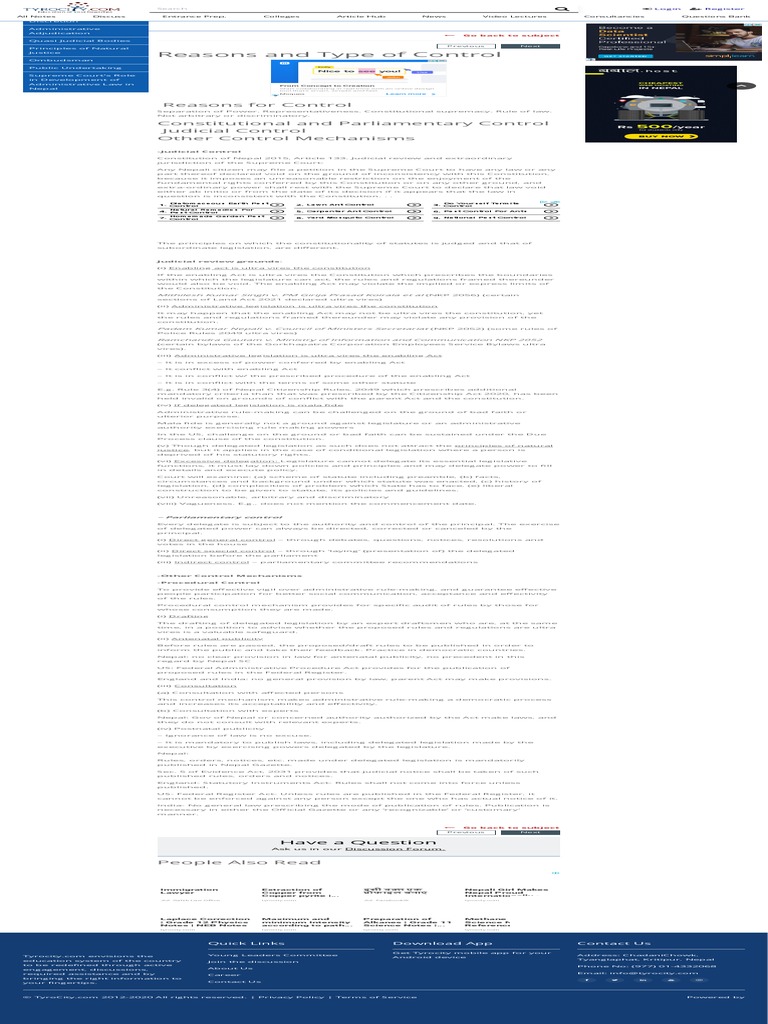 Reasons and Type of Control - Administrative Law Notes - BALLB Notes ...