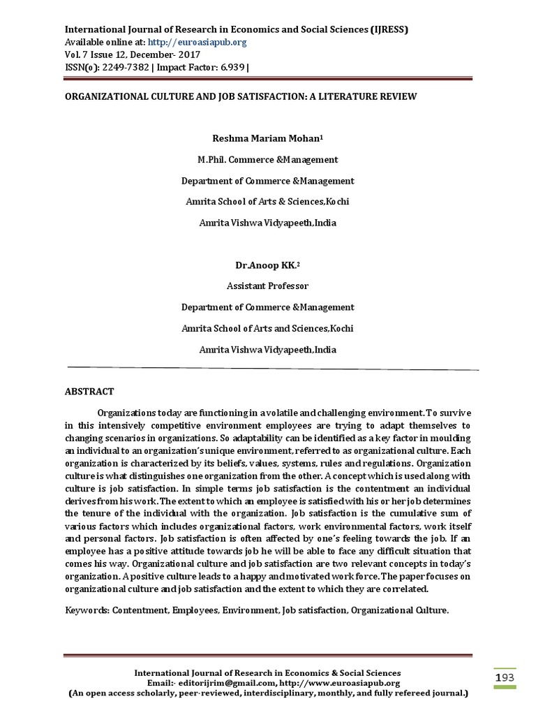 Organizational Culture and Job Satisfact | PDF | Job Satisfaction ...