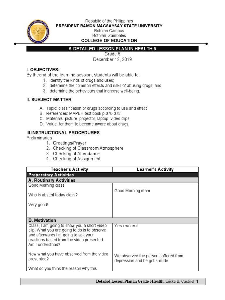 Effects of Drugs Lesson Plan | PDF | Lesson Plan | Drugs