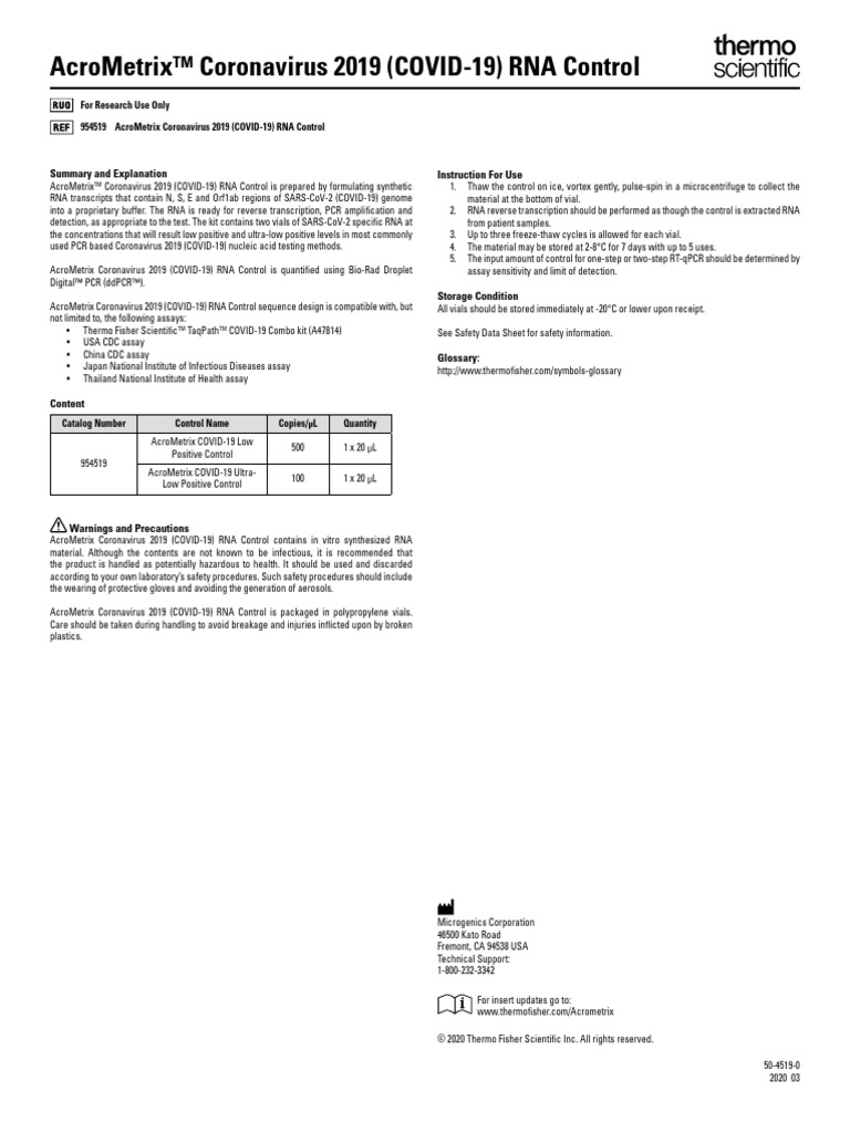 AcroMetrix Covid 19 Controls | PDF | Polymerase Chain Reaction | Life ...