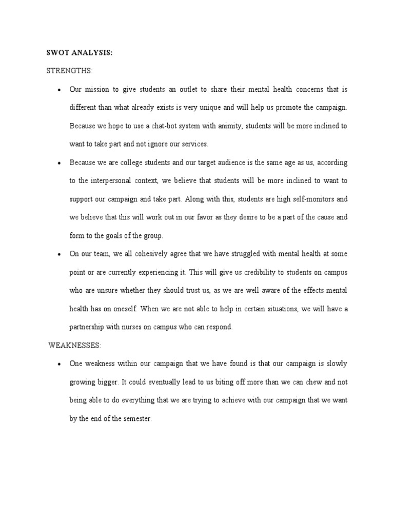 Swot Analysis | PDF | Mental Health | Applied Psychology