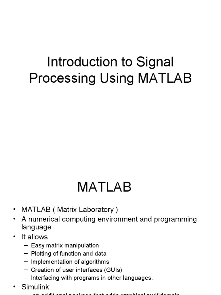 Introduction To Signal Processing Using Matlab Pdf Matlab Matrix
