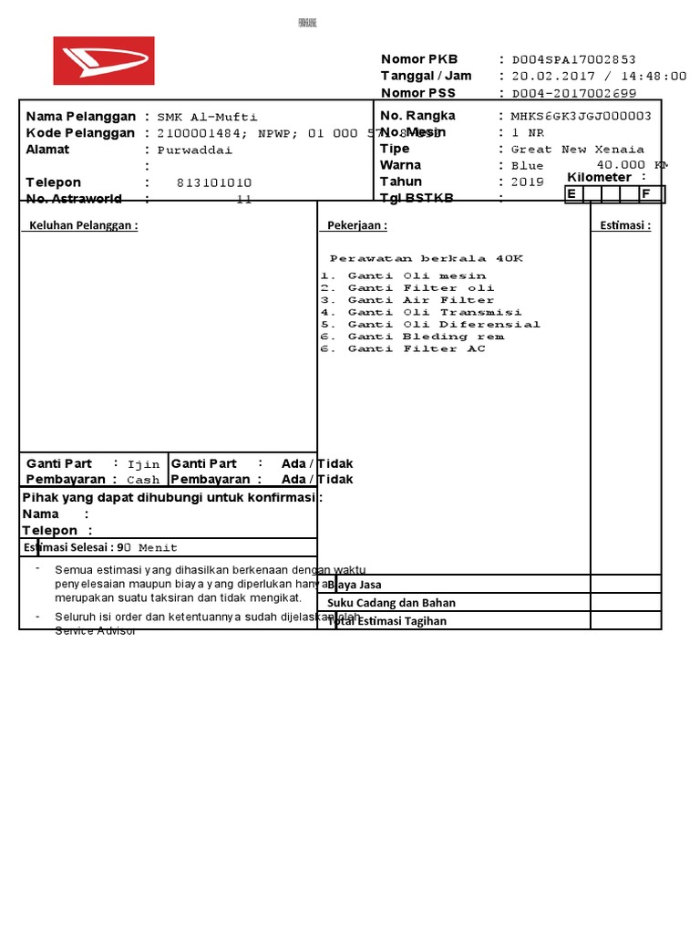 Checksheet & Report Sheet 40K (SMK) | PDF