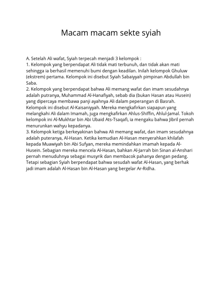 Macam-Macam Sekte Syiah | PDF