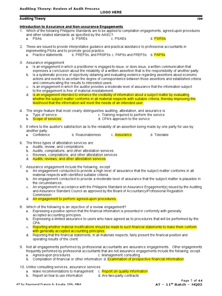 Auditing Theory Overview of The Audit Process With Answers | PDF ...