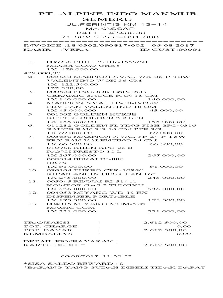 Invoice Pembelian PT Alpine Makassar | PDF | Griya & Taman