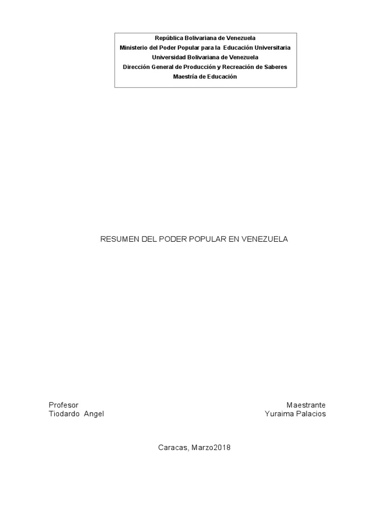 Poder Popular en Venezuela: Análisis y Leyes | PDF | Venezuela | Estado ...