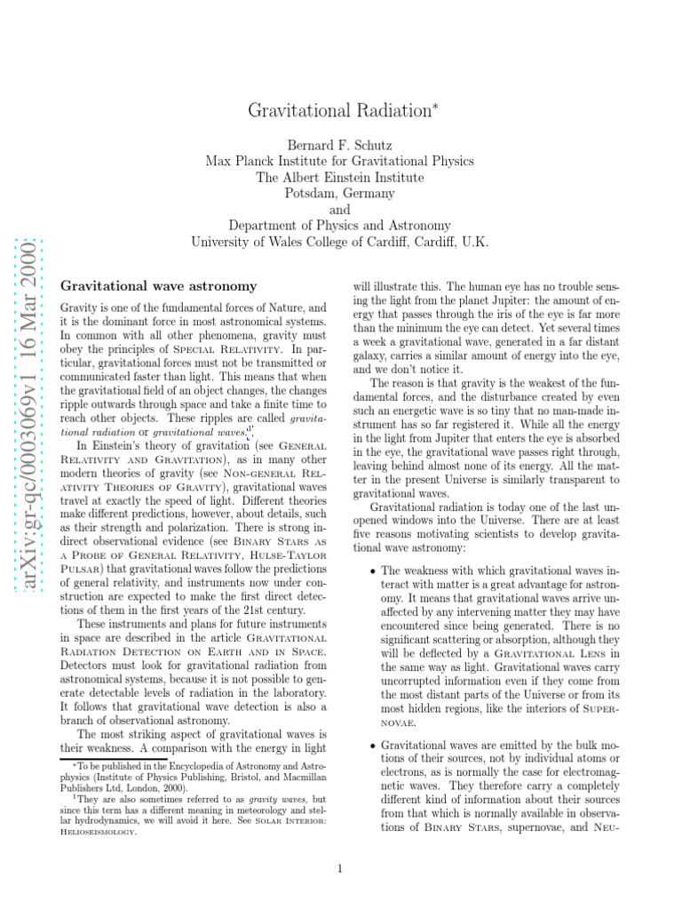 Gravitational Radiation Pdf Gravity General Relativity