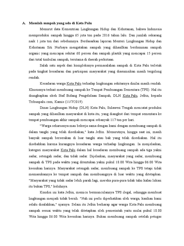 Masalah Sampah Yang Ada Di Kota Palu | PDF