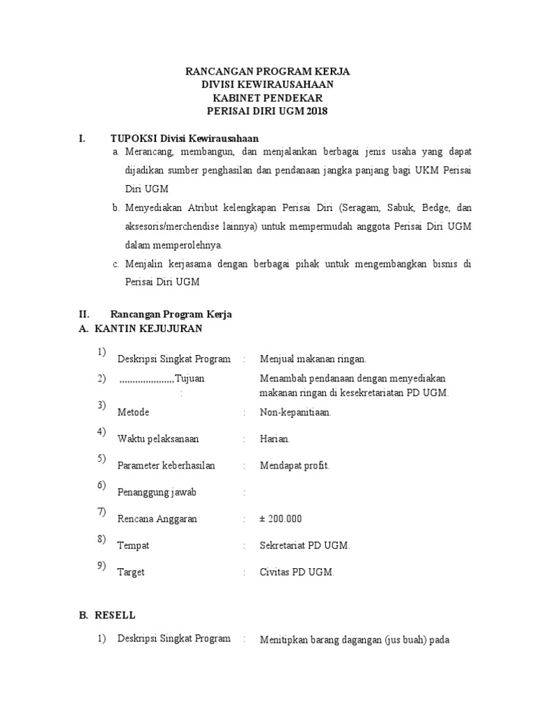 Rancangan Program Kerja Divisi Kewirausa | PDF | Karier & Perkembangan ...