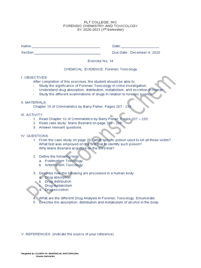 Forensic Toxicology Case Study Exercise | PDF