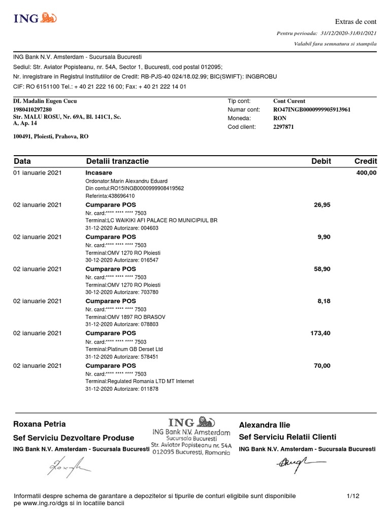ING Bank - Extras de Cont Ianuarie - 2021 - RO47INGB0000999905913961 ...