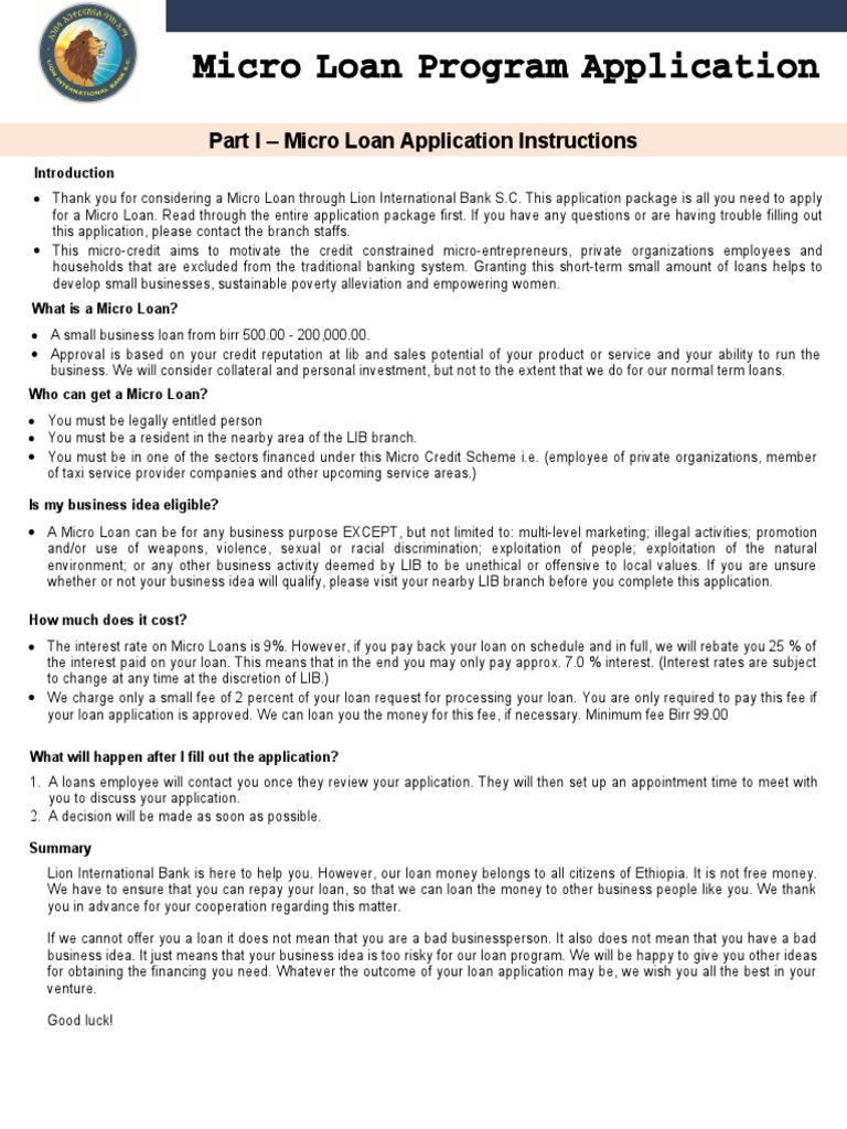 Part I - Micro Loan Application Instructions | Download Free PDF ...