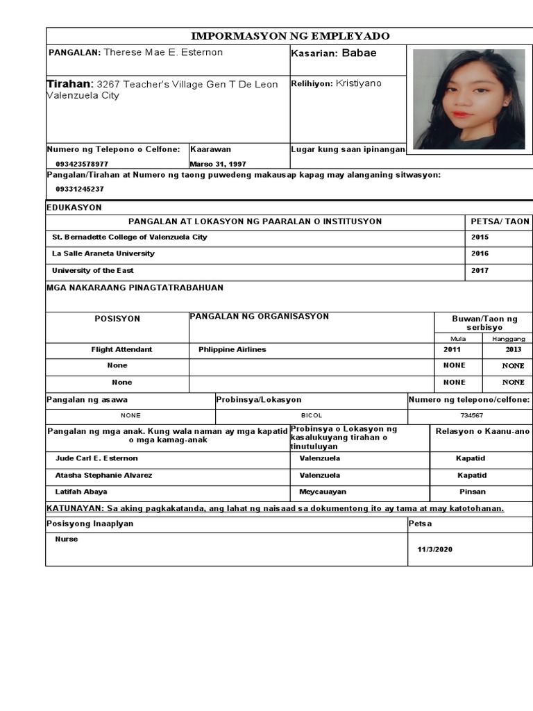 Biodata Tagalog | PDF