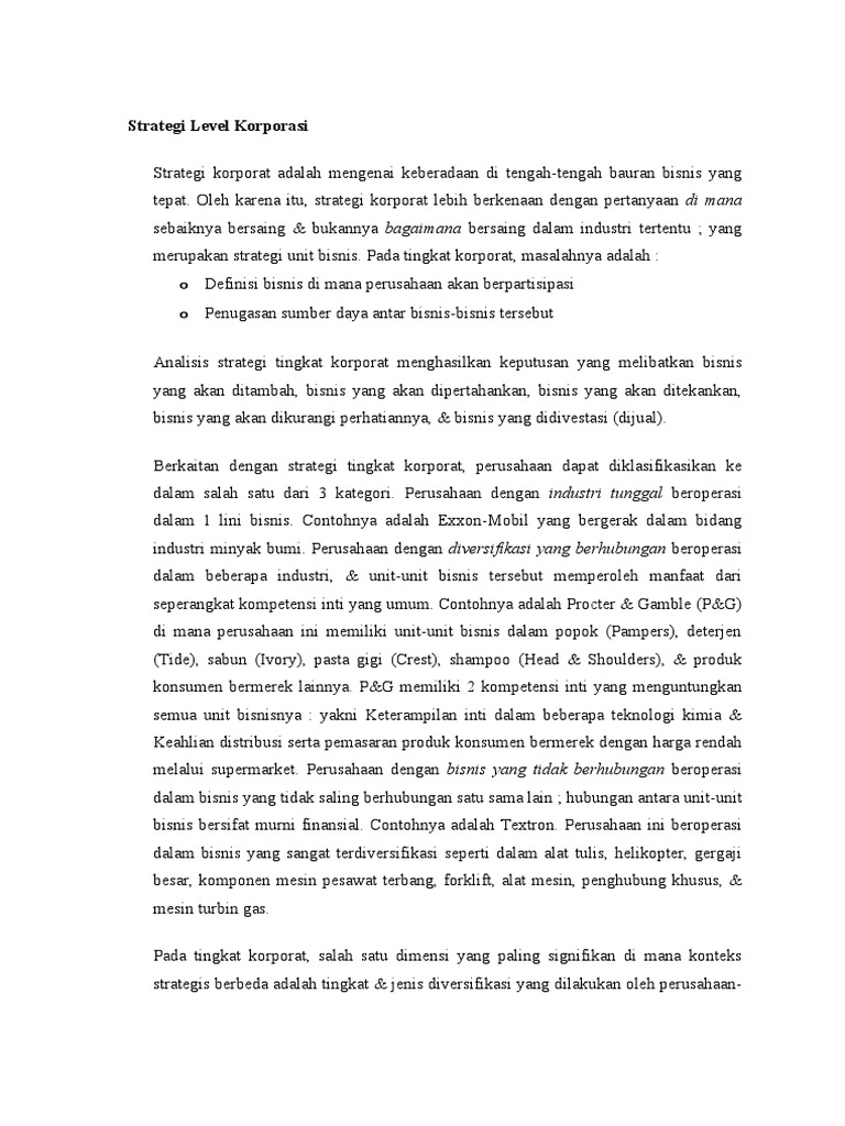 Strategi Level Korporasi | PDF
