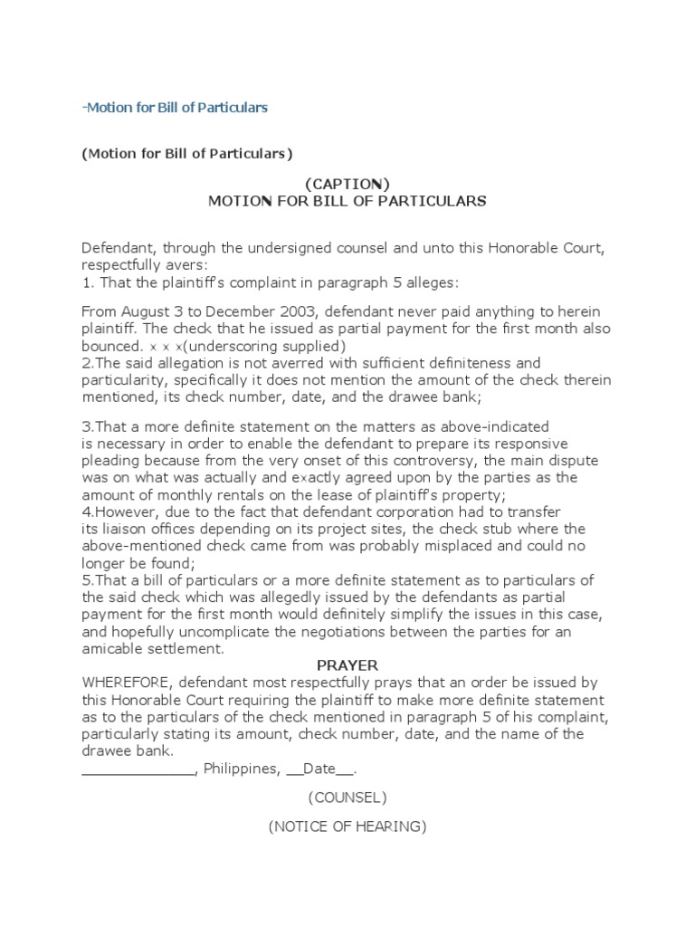 Motion For Bill of Particulars | PDF