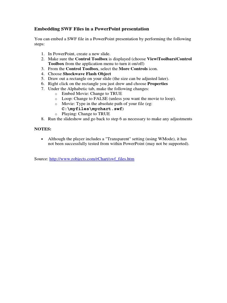 Embedding SWF Files in A Powerpoint Presentation | PDF