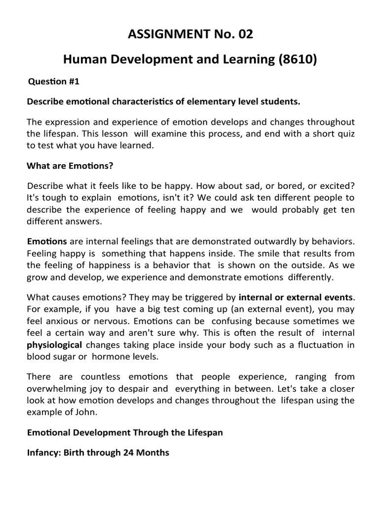 Assignment No. 02 Human Development and Learning (8610) | PDF | Language Development | Emotions