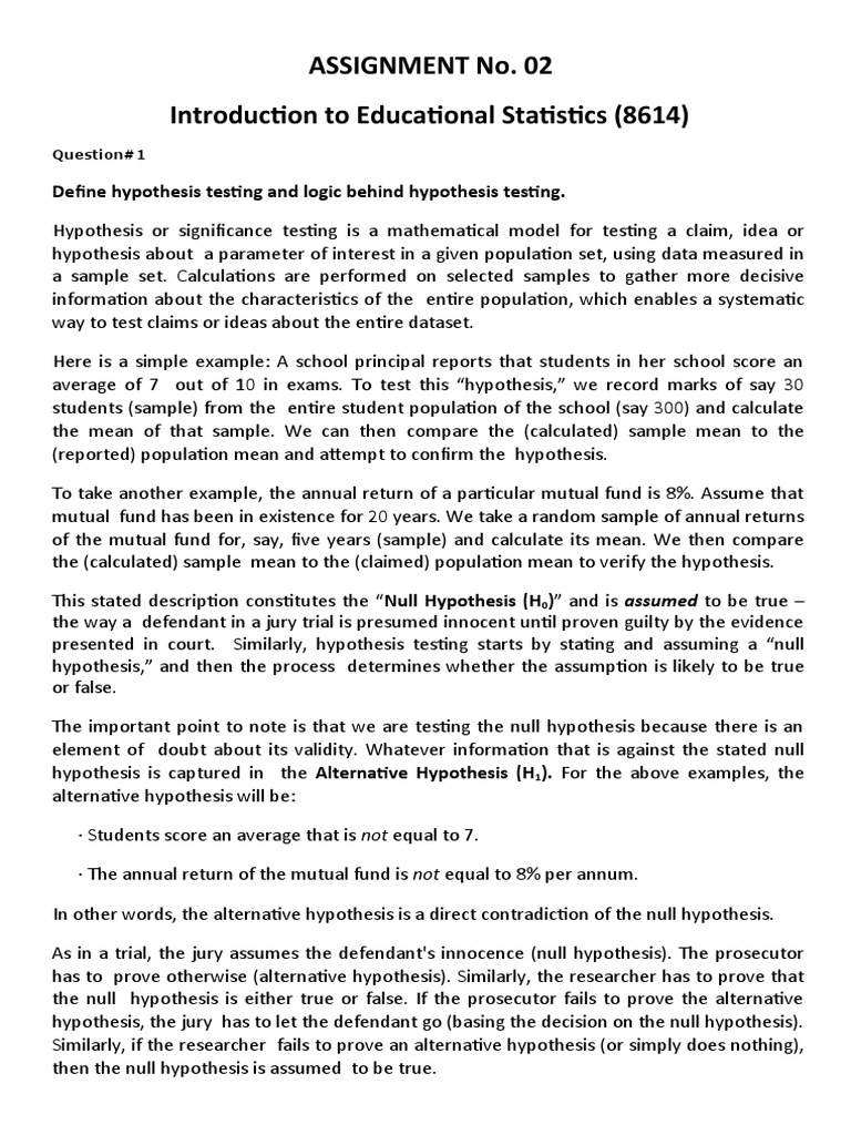 Assignment No. 02 Introduction To Educational Statistics (8614) | PDF | Errors And Residuals ...