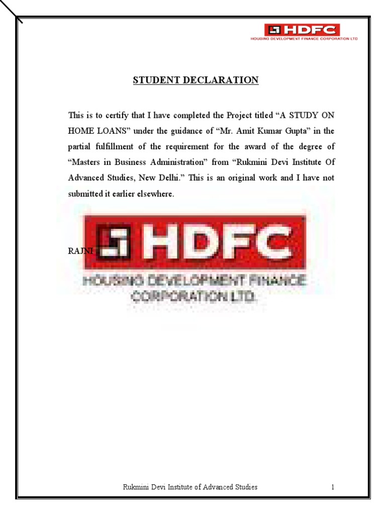 A Study On Home Loans Rajni Mba 3rd Sem Finance Col Rdias Delhi New ...